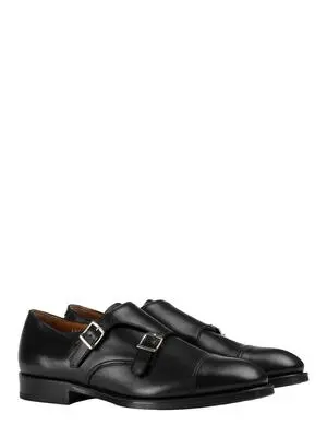 DOUCAL'S Double Monk Strap Dress Shoes In Smooth Calfskin Leather - Black