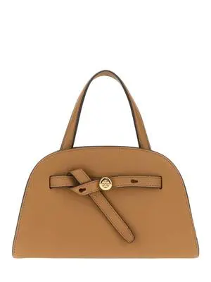 Tory Burch Tory Burch Romy Small Grained Leather Handbag With Double T Logo Brown