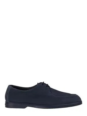 DOUCAL'S Doucal's Suede Calfskin Derby Shoes With Raised Apron Toe Blue