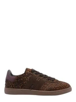 Hogan Leopard Print Pony Hair Sneakers With Side H Logo - Brown