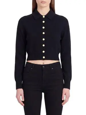 Sportmax Sportmax Virgin Wool Polo Cardigan With Metallic Buttons Black