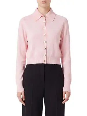 Sportmax Sportmax Virgin Wool Polo Cardigan With Metallic Buttons Pink