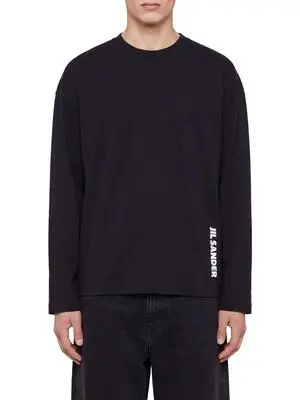 JIL SANDER Long-sleeved Cotton T-shirt With Contrast Logo - Black