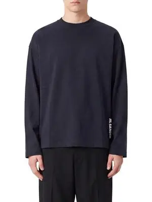 JIL SANDER Long-sleeved Cotton T-shirt With Contrast Logo - Blue