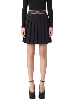 VERSACE Versace Pleated Wool And Mohair Mini Skirt With High Logo Waistband