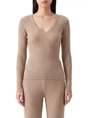 LIU JO Liu Jo Ribbed Knit V-Neck Sweater