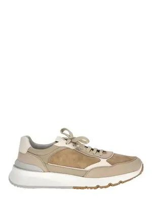 Brunello Cucinelli Bi-suede And Leather Low-top Sneakers With Serrated Sole - Beige