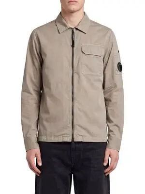 C.P. COMPANY Cotton Shirt Jacket With Patch Pocket And Applied Logo - Grey