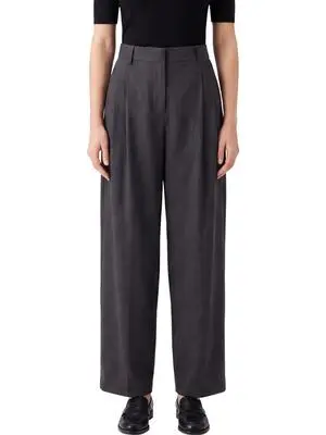 Max Mara S Max Mara High-Waisted Wide-Leg Wool Trousers Charcoal