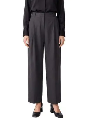 Max Mara S Max Mara High-Waisted Wide-Leg Wool Trousers Grey