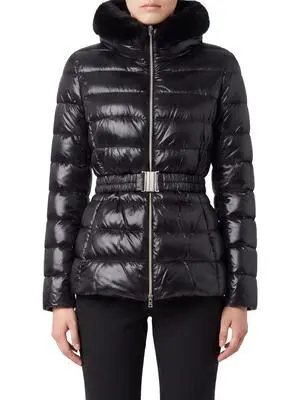 Herno Slim Fit Quilted Nylon Puffer Jacket With Fur Collar And Belt - Black