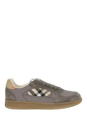 Burberry Terrace Leather And Suede Sneakers With Vintage Check Motif Sand