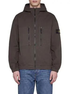 Stone Island Stone Island Ripstop Nylon Hooded Bomber Jacket With Compass Logo Grey