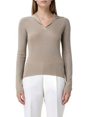 Max Mara Max Mara Ribbed Silk And Cashmere Knit Polo Beige