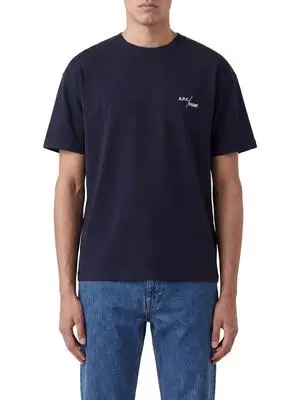 A.p.c. Cotton T-shirt With Contrast Logo And Dropped Shoulders - Navy
