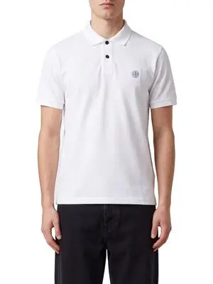 Stone Island Slim Fit Cotton Short-sleeved Polo Shirt With Compass Logo Patch - White
