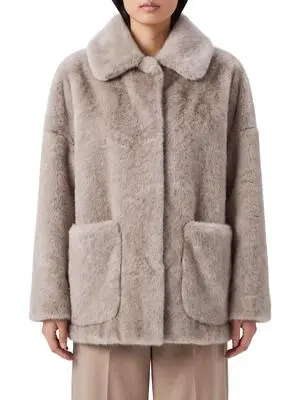 Herno Herno Faux Fur Coat With Classic Collar And Dropped Shoulders Grey