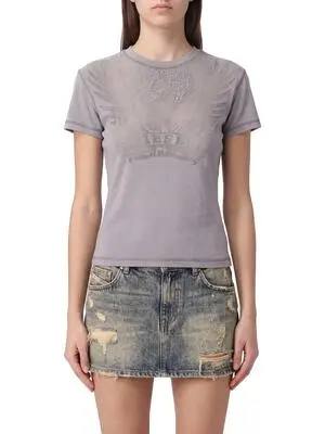 DIESEL® Slim Fit Cotton T-shirt With Embroidered Logo And Dévoré Details White