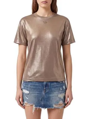 DIESEL® Laminated Technical Viscose T-shirt With Oval D Logo And Dropped Shoulders