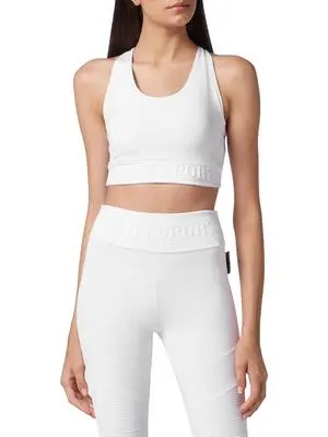 PLEIN SPORT Cropped Sports Jersey Top With Thin Straps - White