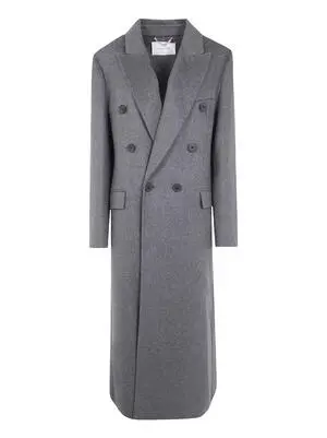 Victoria Beckham Double-breasted Long Coat In Wool And Cashmere - Grey