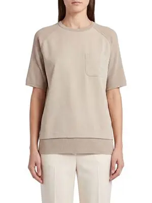 Max Mara Silk And Cashmere Crewneck T-shirt With Patch Pocket - Grey