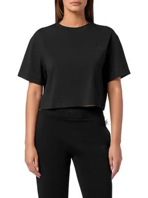 PLEIN SPORT Crewneck Cotton Jersey T-shirt With Dropped Shoulders Black