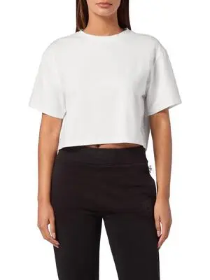PLEIN SPORT Crewneck Cotton Jersey T-shirt With Dropped Shoulders White