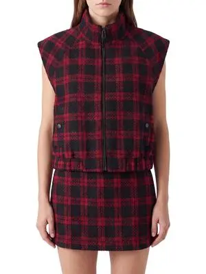 Pinko High Neck Tartan Wool Blend Vest - Black