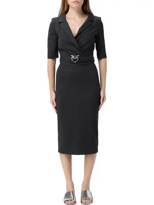 Pinko Arnebia Midi Wrap Dress With Logo Buckle Belt Grey