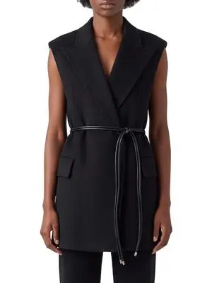 Sportmax Belted Pure Virgin Wool Robe Vest - Black