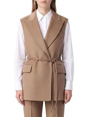 Sportmax Belted Pure Virgin Wool Robe Vest - Camel