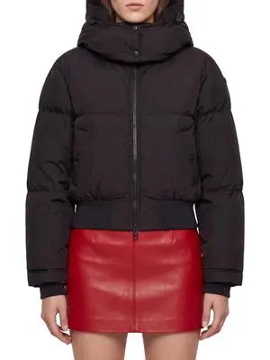 DIESEL® Short Quilted Nylon Puffer Jacket With Hood - Black