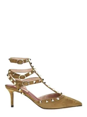 Valentino Garavani Valentino Garavani Rockstud Suede T-Strap Slingback Pumps Beige