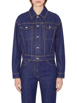 VERSACE Cotton Denim Jacket With Contrast Stitching And Patch Pockets