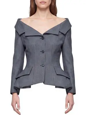 Magda Butrym Cropped Virgin Wool Corset Blazer With Peak Lapels - Grey