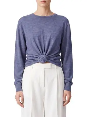 Magda Butrym Long-sleeved Wool Top With 3d Flower Appliqu - Grey