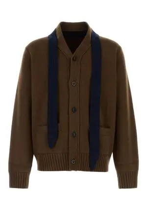 Sacai Wool Cardigan With Shawl Collar - Brown