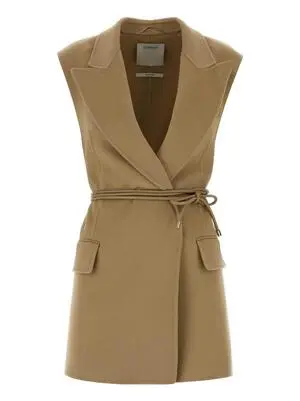 Sportmax Sleeveless Wool Vest With Belt - Brown