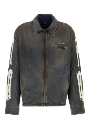 Amiri AMIRI Denim Trucker Jacket With Bone Appliqué Blue