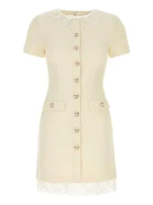 SELF-PORTRAIT Ivory Boucle Mini Dress - White