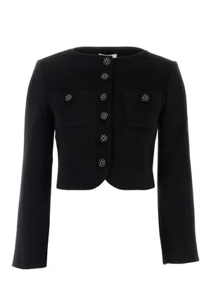 SELF-PORTRAIT Wool Blend Cropped Blazer - Black