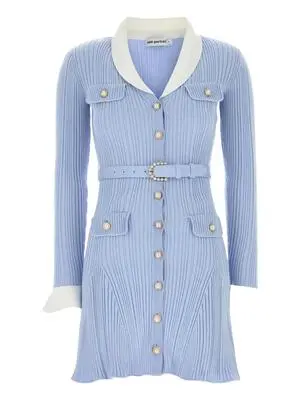 SELF-PORTRAIT Self-Portrait Powder Knit Mini Dress Blue
