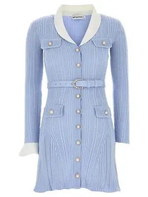 SELF-PORTRAIT Powder Knit Mini Dress - Blue