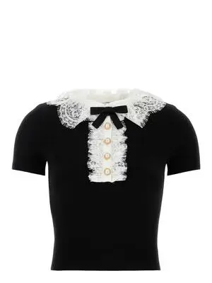 SELF-PORTRAIT SELF-PORTRAIT Wool Top With Lace Collar And Bow Detail