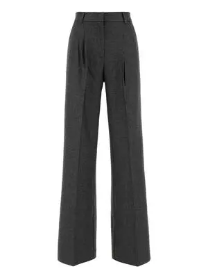 Andamane Dark Grey Twill Wide-leg Pants - Gray