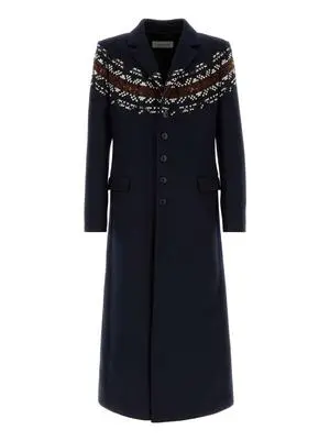 Dries Van Noten DRIES VAN NOTEN Navy Wool Blend Coat With Fair Isle Pattern Blue
