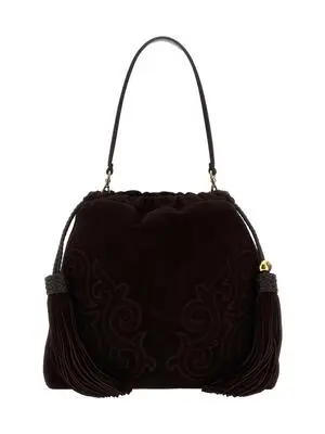 Etro Dark Suede Medium Kalispera Bucket Bag - Brown