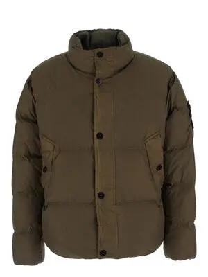 Stone Island High Collar Jacket With Logo Patch - Multicolor