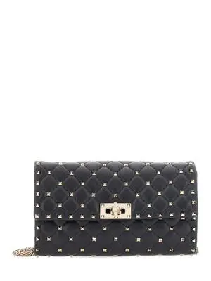 Valentino Garavani Rockstud Spike Nappa Shoulder Bag With Platinum Studs - Black